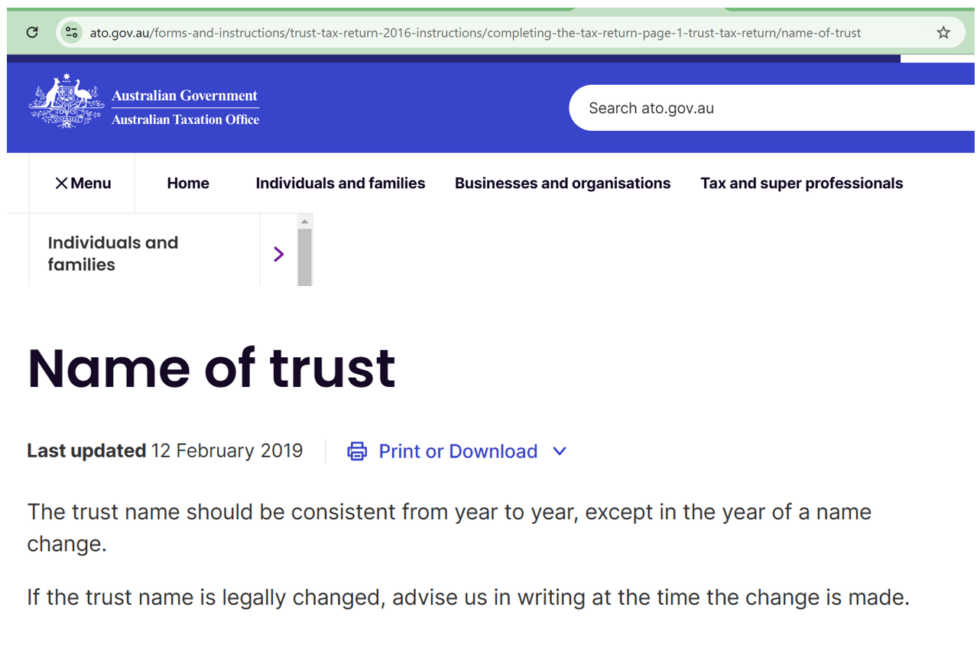 Change Family Trust name on law firm's website. No CGT or stamp duty.