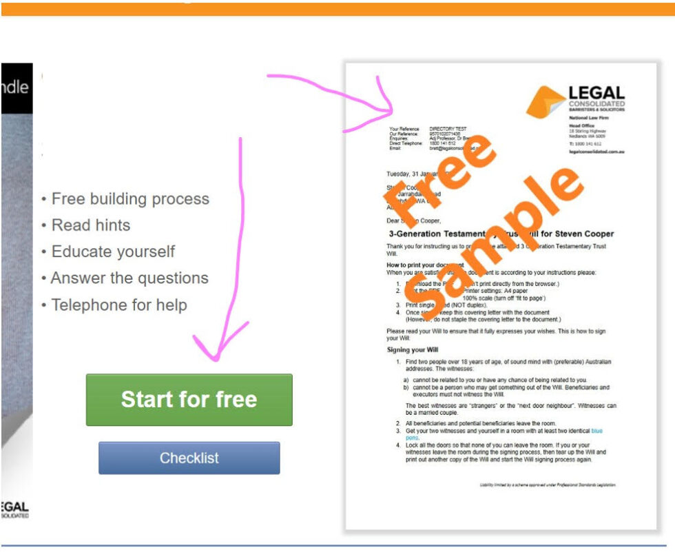 Law firm provides legal documents online. Free building process.